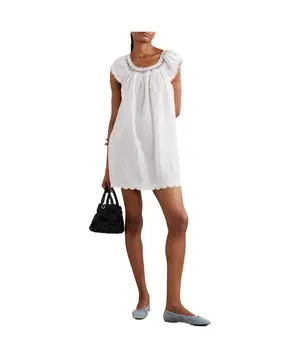 DÔEN Organic Cotton Voile Mini Dress With Lace Trim - White
