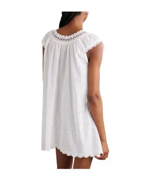 DÔEN Organic Cotton Voile Mini Dress With Lace Trim - White