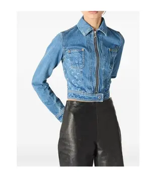 MARINE SERRE Cropped Moon-pattern Denim Jacket