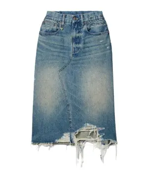 R13 Jesse Distressed Denim Midi Skirt