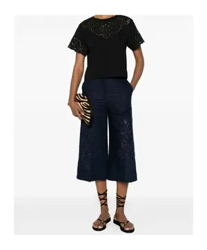 TWINSET Floral Embroidered Wide-leg Cropped Pants