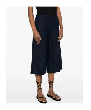 TWINSET Floral Embroidered Wide-leg Cropped Pants