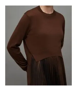 ALLSAINTS Metallic Foil Pleated Midi Dress