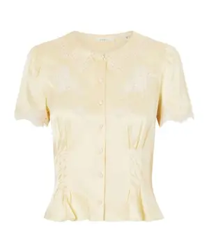 DÔEN Silk-satin Lace Trimmed Blouse - Nude
