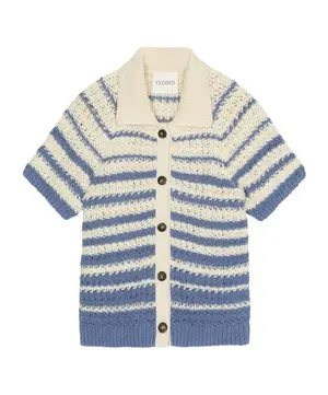 Closed Striped Knit Polo Cardigan - Nude