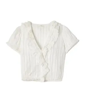 DÔEN Bernadette Ruffled Lace-trim Blouse In Organic Cotton