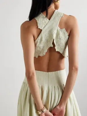 Cult Gaia Matias Cropped Embroidered Top