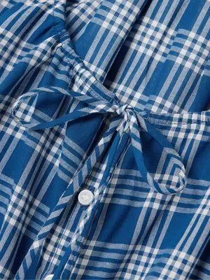 DÔEN Theo Cropped Checked Organic Cotton Top - Blue