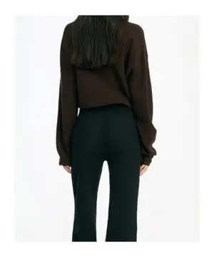 ROTATE BY BIRGER CHRISTENSEN Long Sleeve Cropped Knit Polo Shirt - Dark Brown