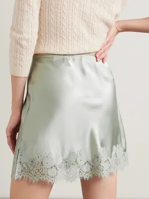 DÔEN Giulietta Mini Skirt In Silk-charmeuse With Lace Trim - Gray