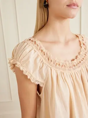 DÔEN Organic Cotton-voile Mini Dress With Lace Trims