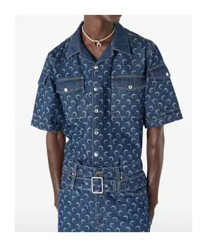 MARINE SERRE Denim Loose Short Sleeves Shirt
