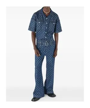 MARINE SERRE Denim Loose Short Sleeves Shirt