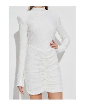 ROTATE BY BIRGER CHRISTENSEN Long-sleeved Sequin Mini Dress With Pleated Hem - White