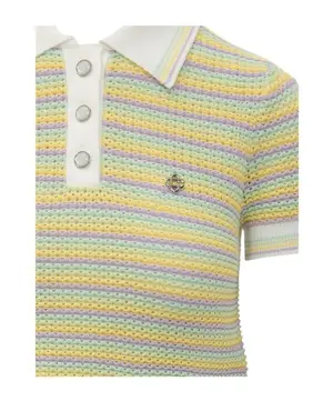 Casablanca Striped Knitted Polo Top With Logo Buttons