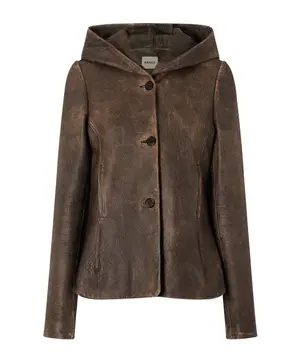 Khaite Hooded Leather Jacket - Brown