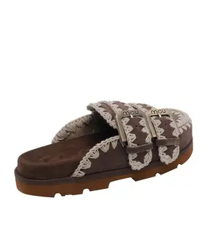 Mou Stitch Detail Buckle Mules - Black