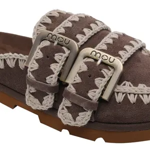 Mou Stitch Detail Buckle Mules - Black