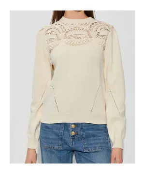 Ulla Johnson Crochet Sweater With Lace Embellishments