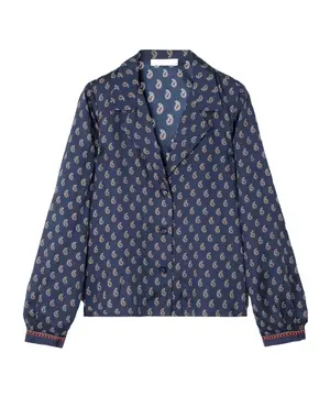 DÔEN Printed Silk-satin Blouse - Blue