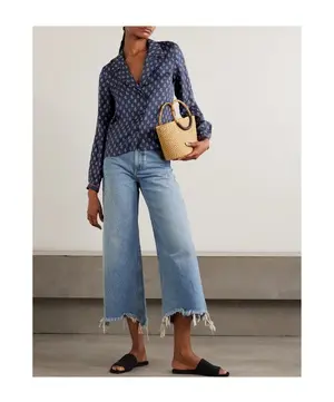 DÔEN Printed Silk-satin Blouse