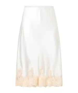DÔEN DOEN Lace-Trimmed Silk-Satin Midi Skirt No