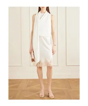 DÔEN Lace-trimmed Silk-satin Midi Skirt
