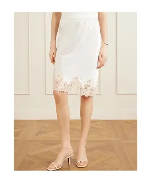 DÔEN Lace-trimmed Silk-satin Midi Skirt