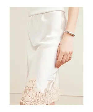 DÔEN Lace-trimmed Silk-satin Midi Skirt