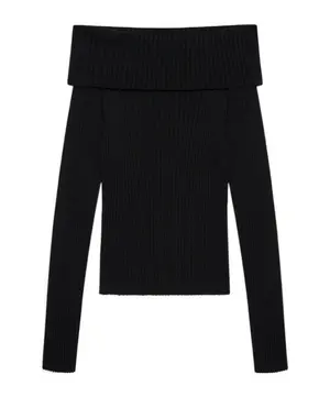 ANINE BING Kira Off-shoulder Ribbed Sweater