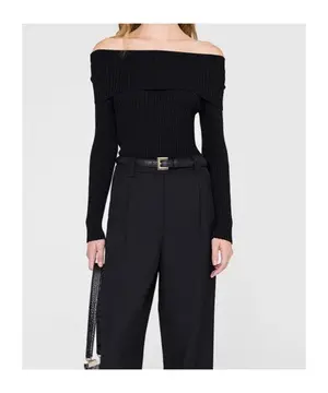ANINE BING Kira Off-shoulder Ribbed Sweater