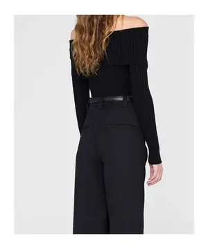 ANINE BING Kira Off-shoulder Ribbed Sweater