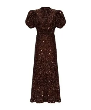 ROTATE BY BIRGER CHRISTENSEN Sequin Embellishment Puff Sleeve Midi Dress - Black