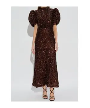 ROTATE BY BIRGER CHRISTENSEN Sequin Embellishment Puff Sleeve Midi Dress - Black