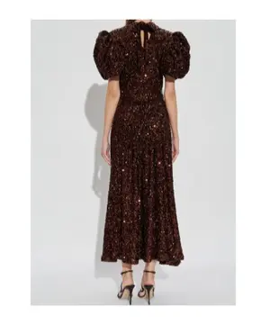 ROTATE BY BIRGER CHRISTENSEN Sequin Embellishment Puff Sleeve Midi Dress - Black