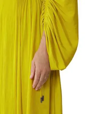 LANVIN Gathered Crewneck Midi Dress With Ruched Sleeves - Yellow