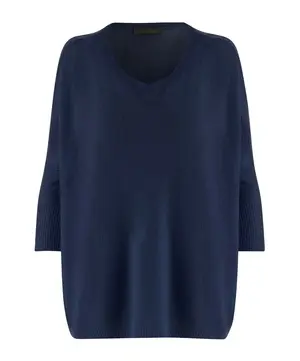 ALLUDE Cashmere V-neck Knitted Sweater - Blue