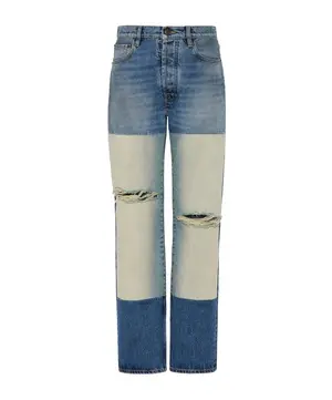MAISON MARGIELA Paneled Straight Leg Jeans With Distressed Knee Slits