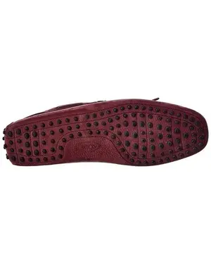 TOD'S Burgundy Suede Driving Loafers With Logo Detail - Red