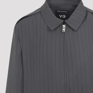 Y3 Zip-up Blouson Jacket With Pinstripe Pattern