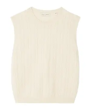 DÔEN Cable-knit Cashmere Vest With Scalloped Edges - White