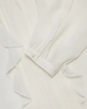 Max Mara Ruffled Round Neck Long Sleeve Top - White