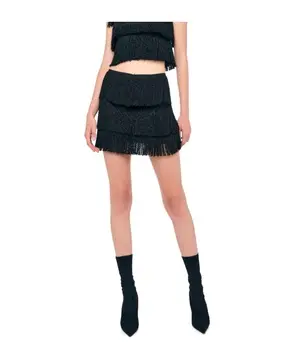 Norma Kamali Tiered Fringe Mini Skirt