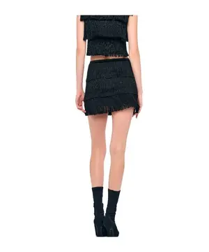 Norma Kamali Tiered Fringe Mini Skirt