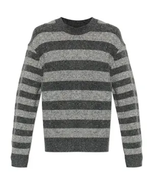 Officine Générale Striped Crew Neck Sweater - Black