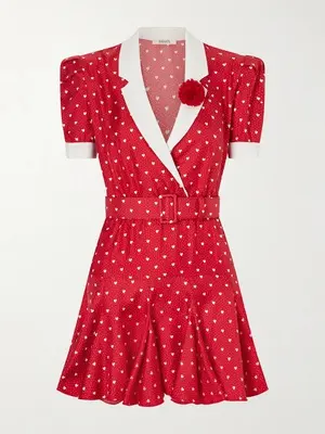 RODARTE Belted Heart Print Silk Mini Dress - Red