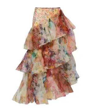 Zimmermann Luna Floral Ruffled Maxi Skirt