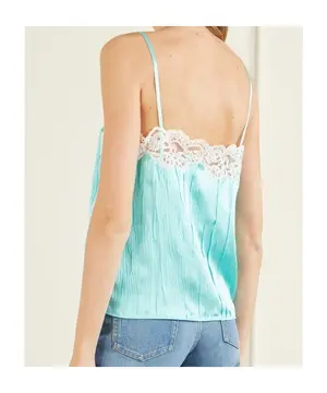 Chloé Lace-trimmed Crinkled Silk-satin Top