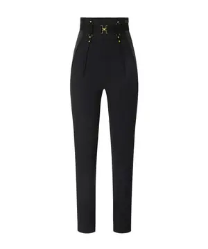 Elisabetta Franchi High-waisted Tailored Trousers With Satin Inserts And Logo Belt