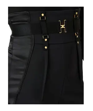 Elisabetta Franchi High-waisted Tailored Trousers With Satin Inserts And Logo Belt